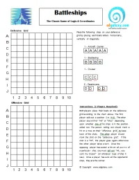 Classic Battleship Printable Game for Students